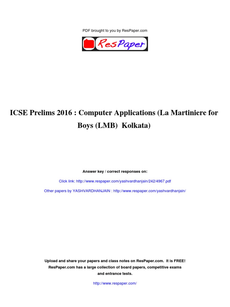 ICSE 2016 Computer Apps Answer Key | PDF | Business | Computers