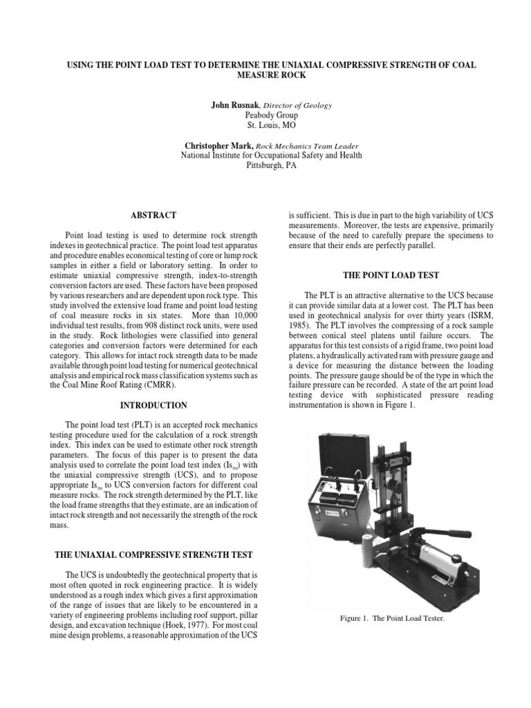 Using The Point Load Test To Determine The Uniaxial Compressive ...