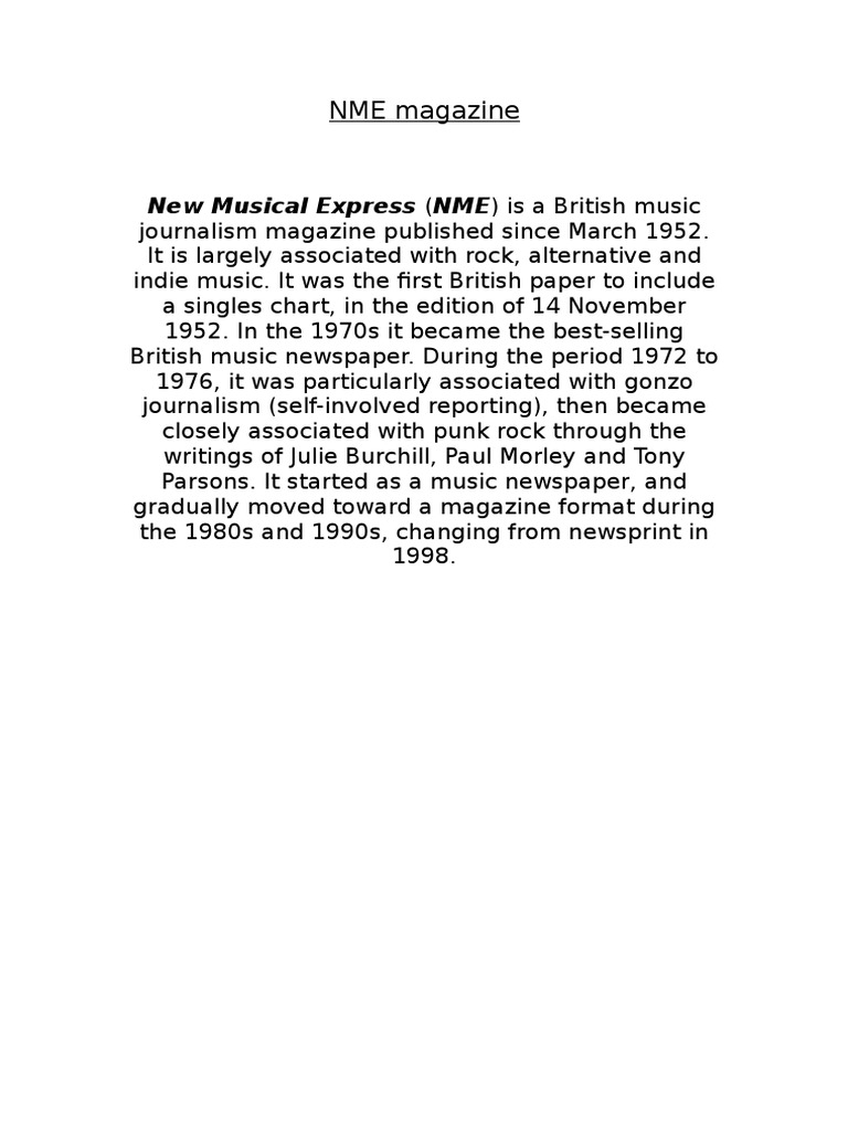 History of NME Magazine | PDF | Classics