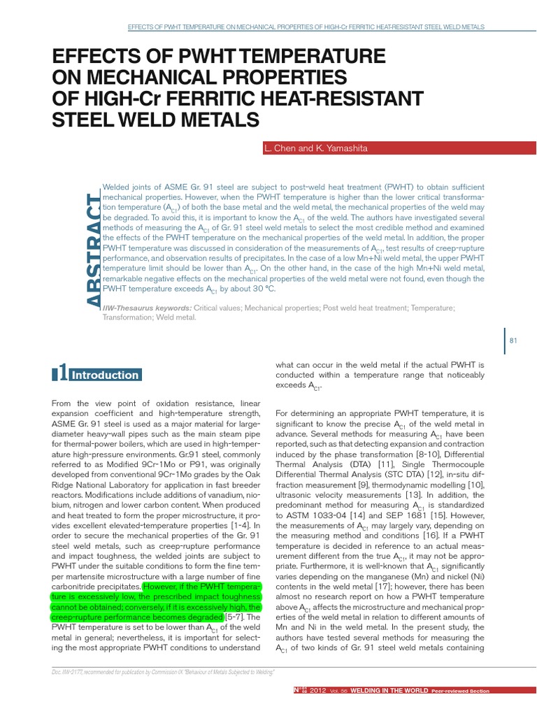 Effects of PWHT Temperature On Mechanical Properties PDF | PDF | Heat ...