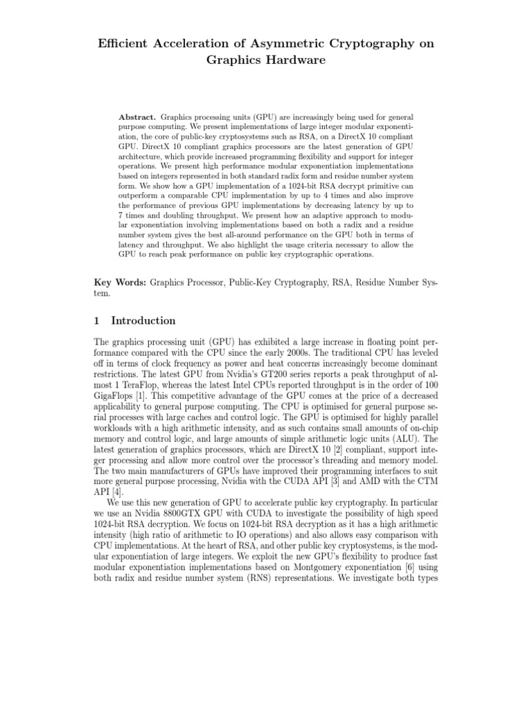 Efficient Acceleration of Asymmetric Cryptography On Graphics Hardware | PDF | Graphics ...