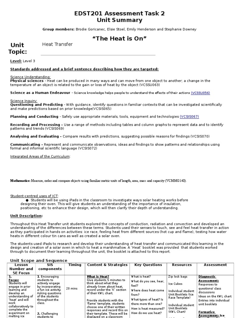 Unit Outline | PDF | Heat | Science
