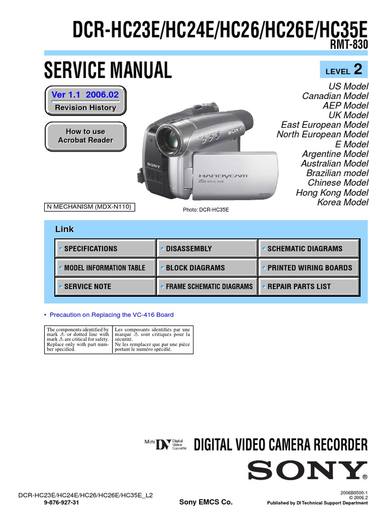 Sony dcr-hc23 hc24 hc26 hc35 Level2 Ver1.1 | PDF | Soldering | Compact Cassette