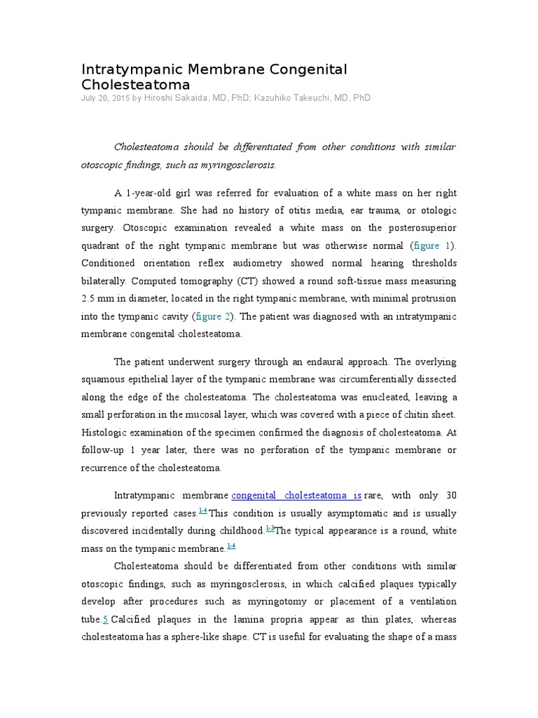 Intratympanic Membrane Congenital Cholesteatoma | PDF | Medical ...
