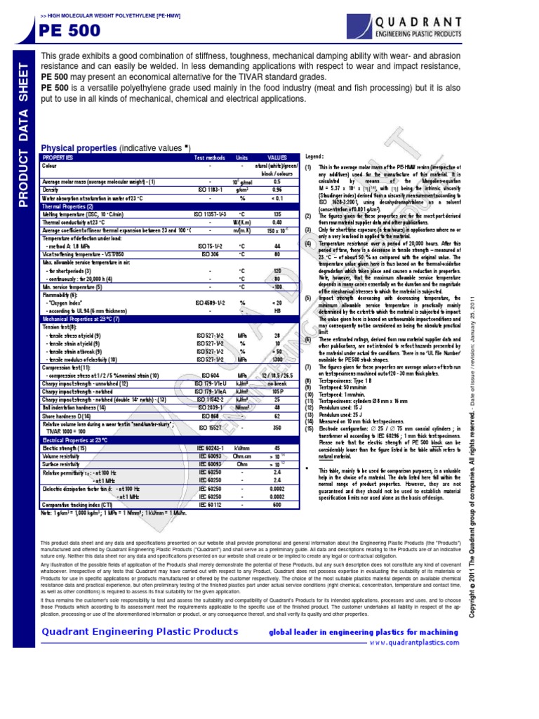 2016-03-10 PE-HD 500 - Ficha Técnica | Polyethylene | Strength Of Materials