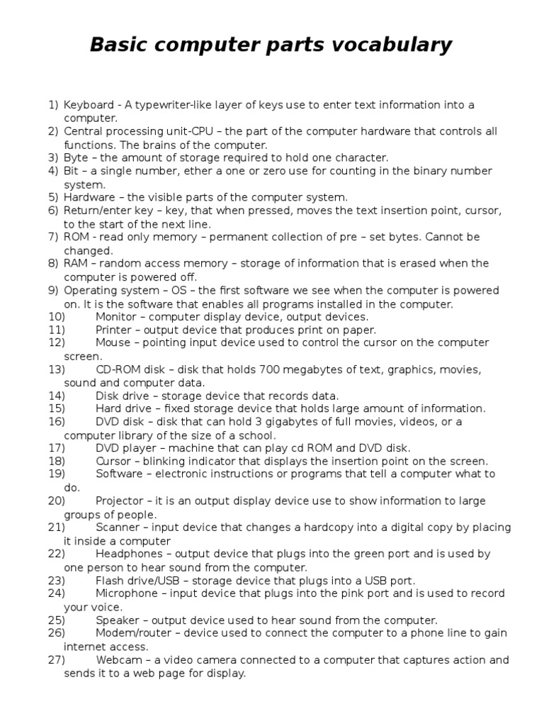 Computer Parts Vocabulary | PDF