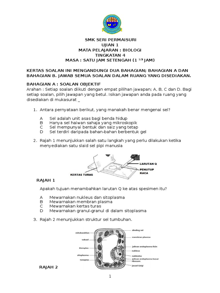 Ujian 1 Bio f4 2016 | PDF