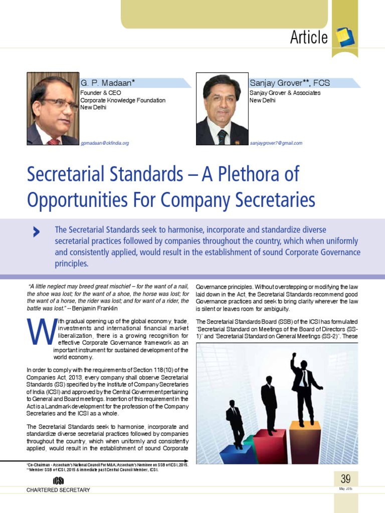 05 Secretarial Standards - A Plethora of Opportunities For Company ...