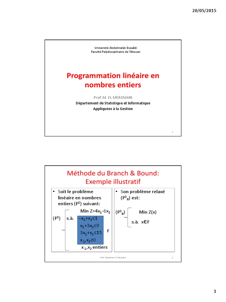 Programmation Linéaire en Nombres Entiers-Deuxième - Partie | PDF ...