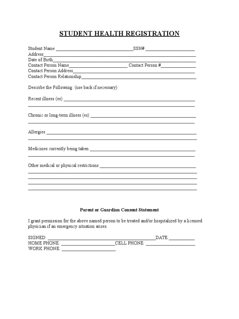 Student Health Registration | PDF | Career & Growth | Wellness
