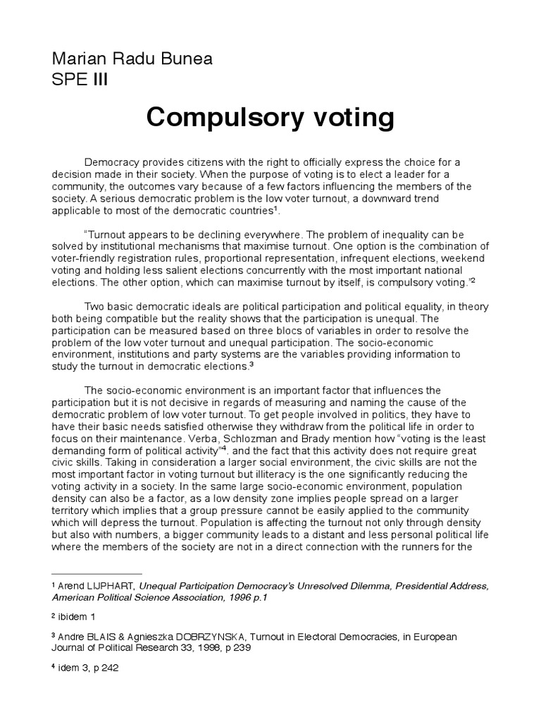 Position Paper - Compulsory Voting - Voting Behaviour | PDF | Voter ...