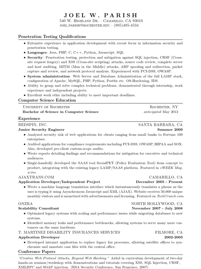 Pen Testing Resume | PDF | Penetration Test | Computer Engineering