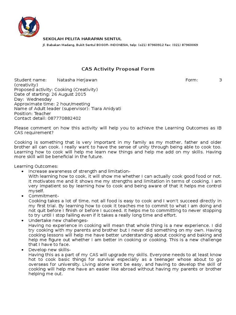 CAS Cooking Activity Proposal | PDF | Career & Growth | Wellness