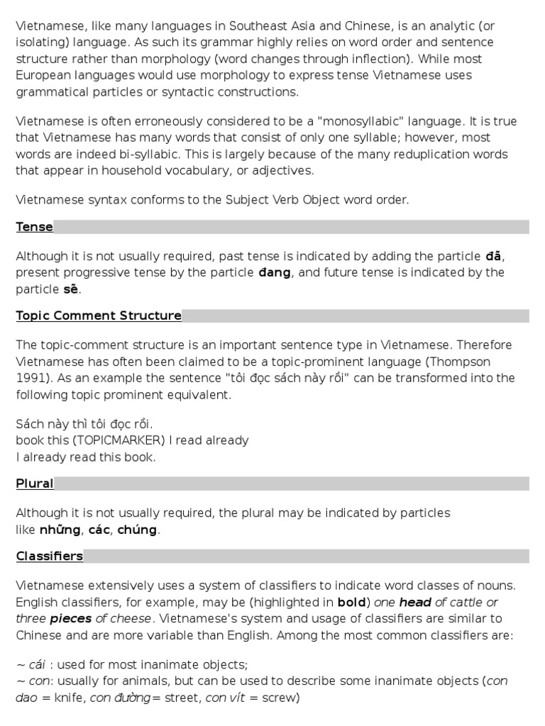 Vietnamese Syntax | PDF | Part Of Speech | Philology