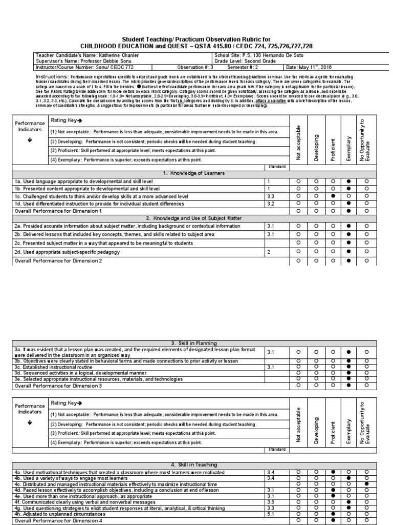 Danielson Rubric Observation 3 | PDF | Rubric (Academic) | Lesson Plan