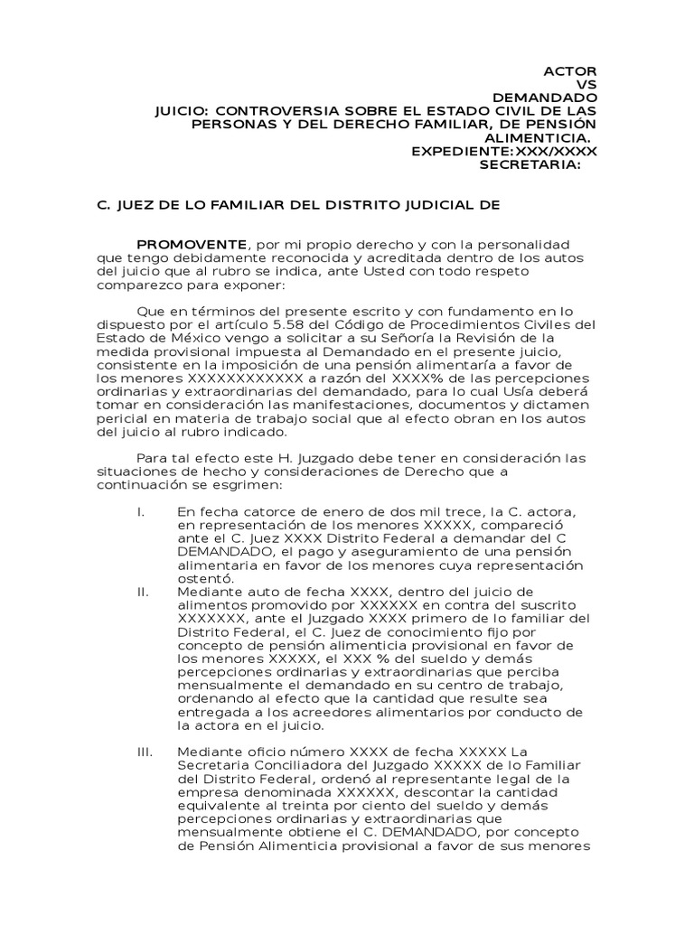 Revisión de Medida Provisional Alimentos Edo Mex | Manutención de los ...