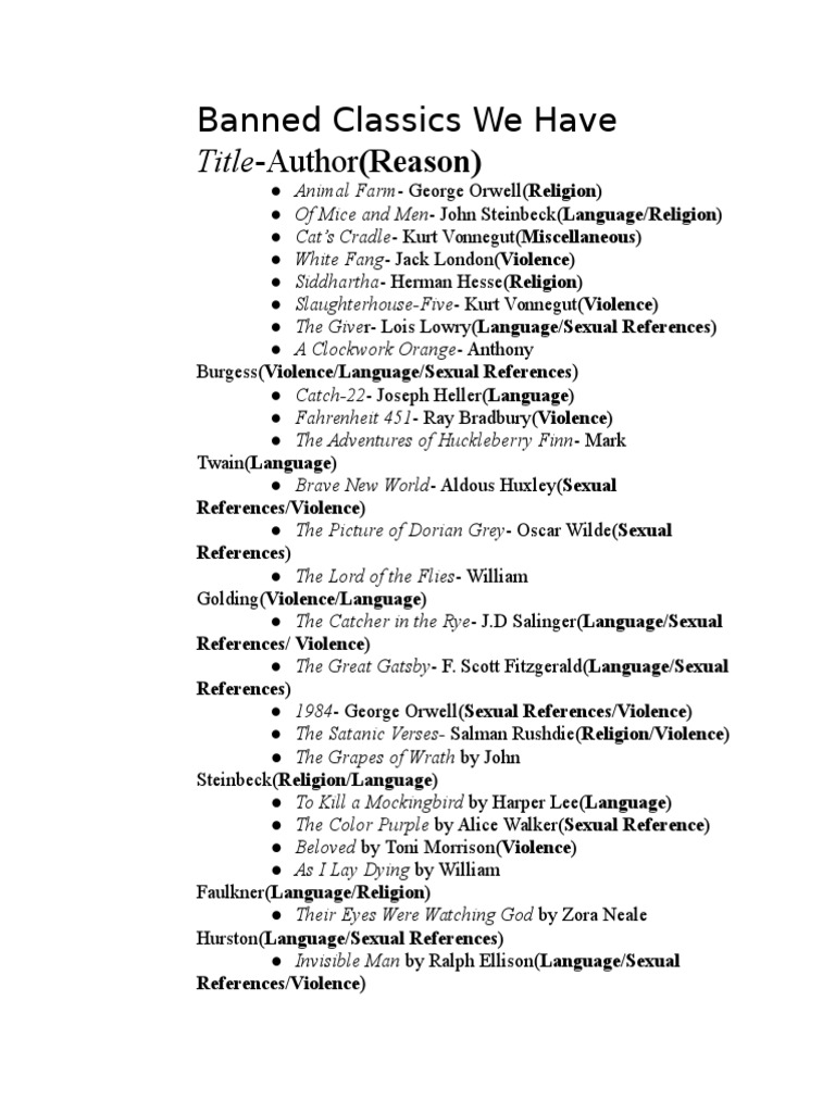 Banned Classic Books and Reasons | PDF