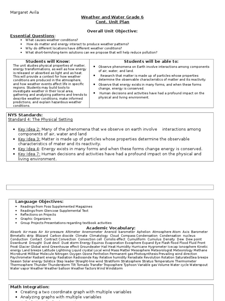 Grade 6 Weather and Water Unit Plan | PDF | Humidity | Atmosphere Of Earth