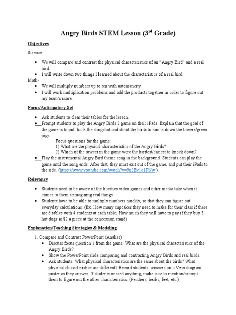 Angry Birds Stem Lesson | PDF | Reading Comprehension | Learning