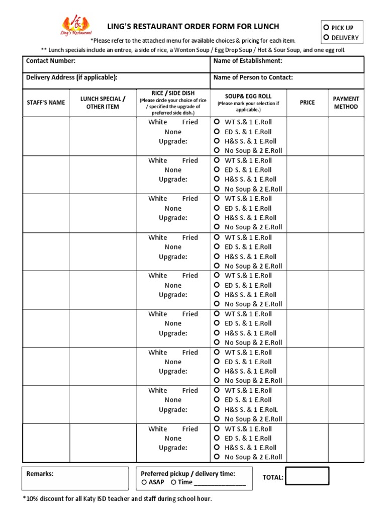 Lunch Order Form For Groups | PDF | Sports & Recreation | Wellness