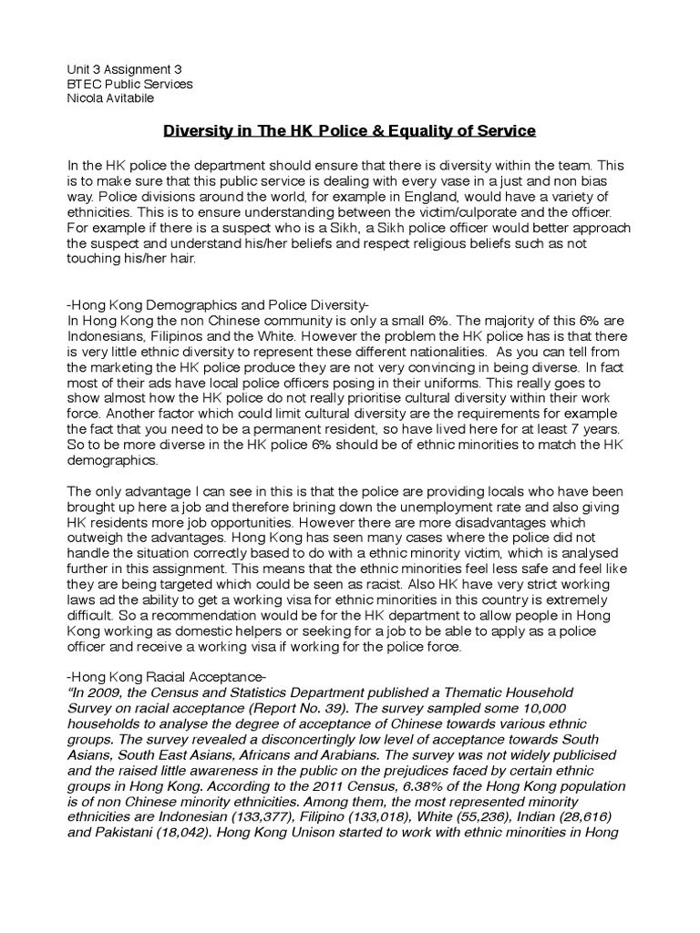 Diversity in The HK Police Equality of Service | PDF | Multiculturalism ...