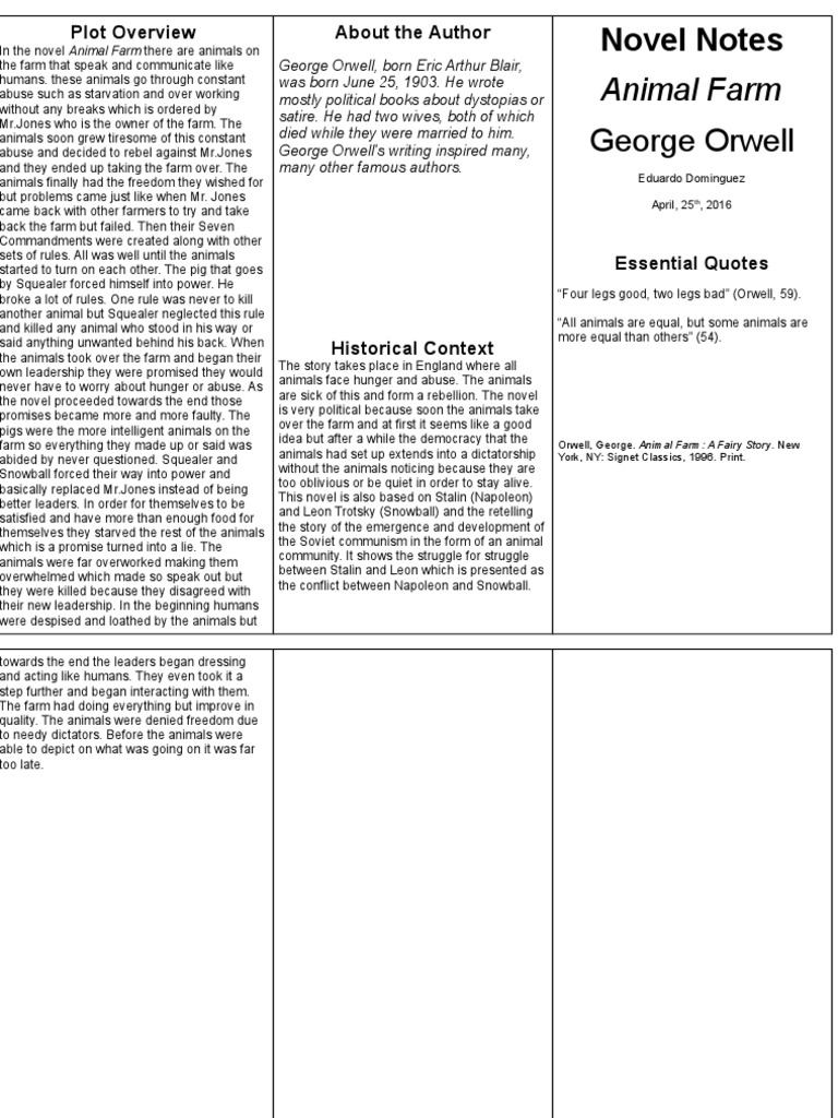 Animal Farm: Themes and Character Analysis | PDF | George Orwell ...
