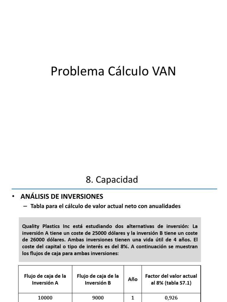Cálculo de VAN para Inversiones A y B | PDF | Valor presente neto ...
