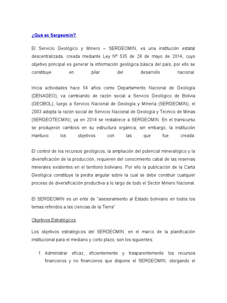 Qué Es Sergeomin | PDF | Minería | Bolivia