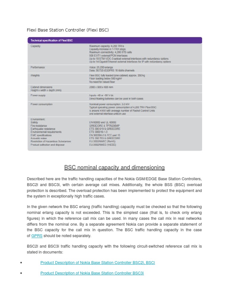 Nokia BSC Types and Capacity | PDF | Mobile Telecommunications ...