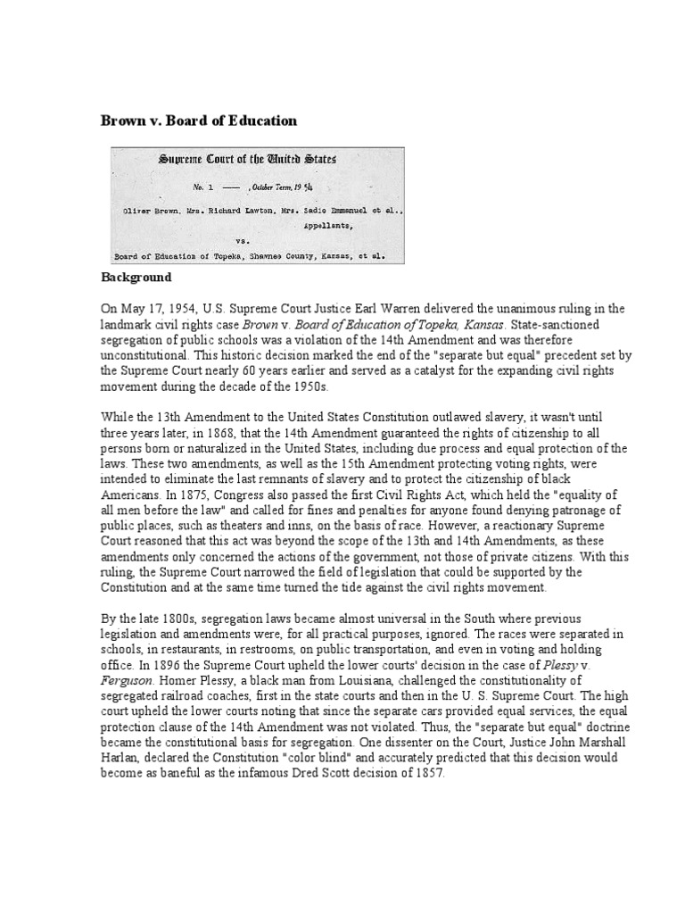 Brown Vs Board of Education | PDF | Brown V. Board Of Education ...