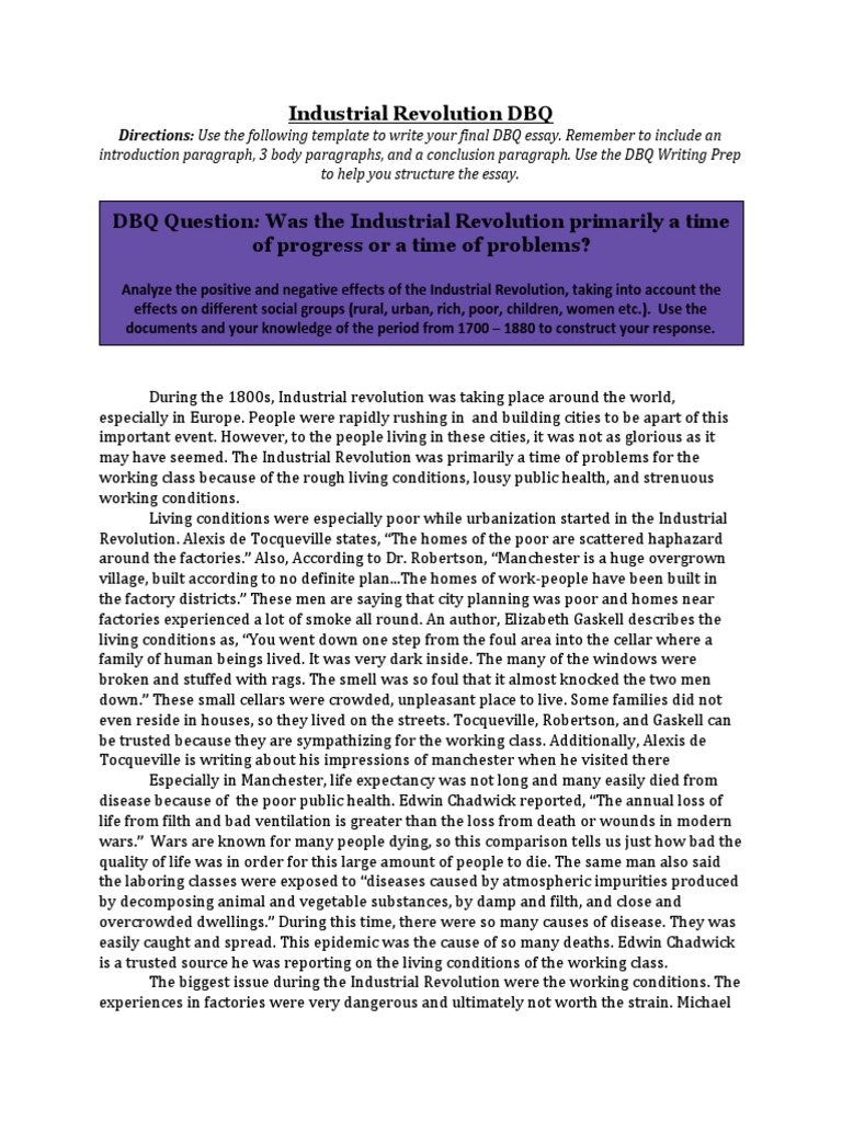 Industrial Revolution DBQ: Directions | PDF | Working Class ...