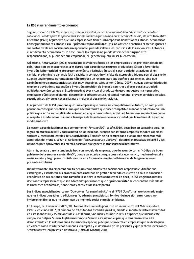 La RSE y Su Rendimiento Económico | PDF | Beneficio (economía) | Economias
