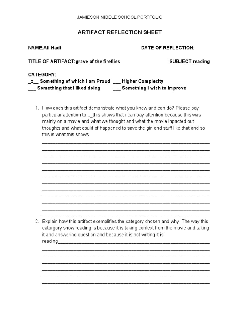 Jamieson Middle School Artifact Reflection | PDF