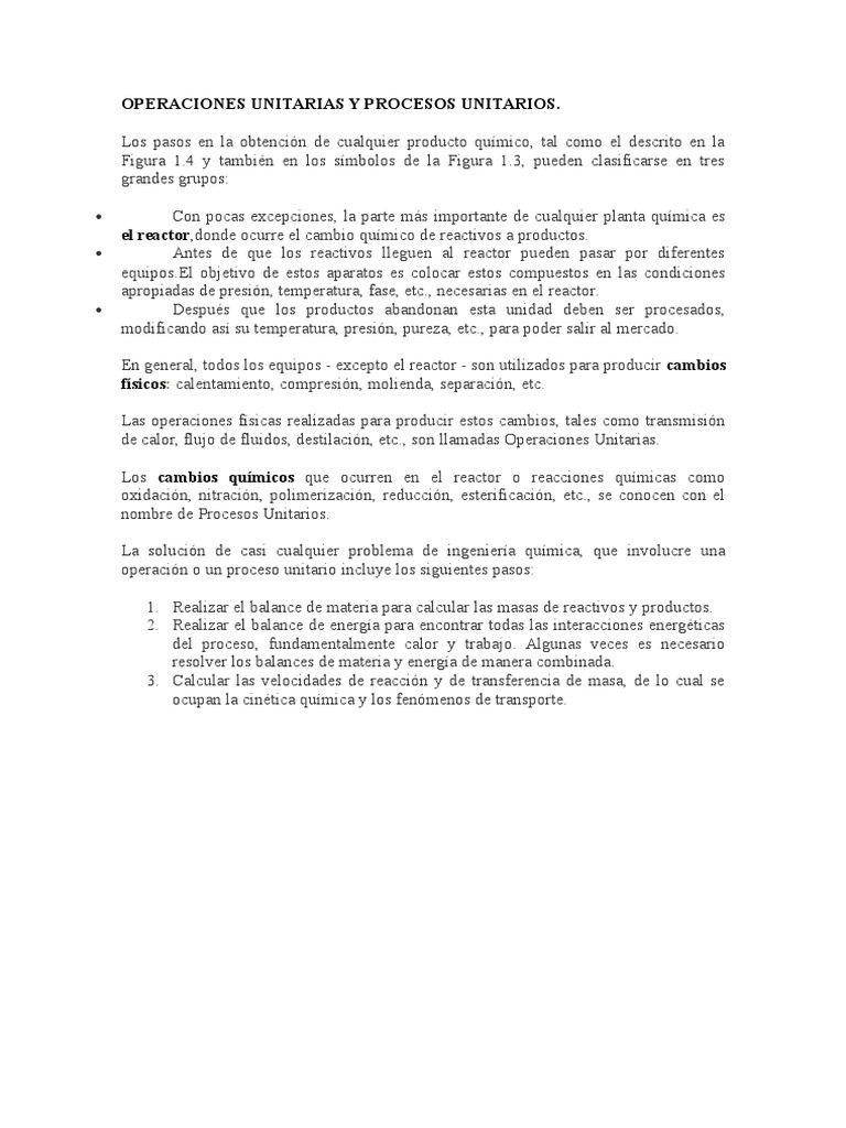 Operaciones Unitarias y Procesos Unitarios | PDF | Reactor Quimico ...