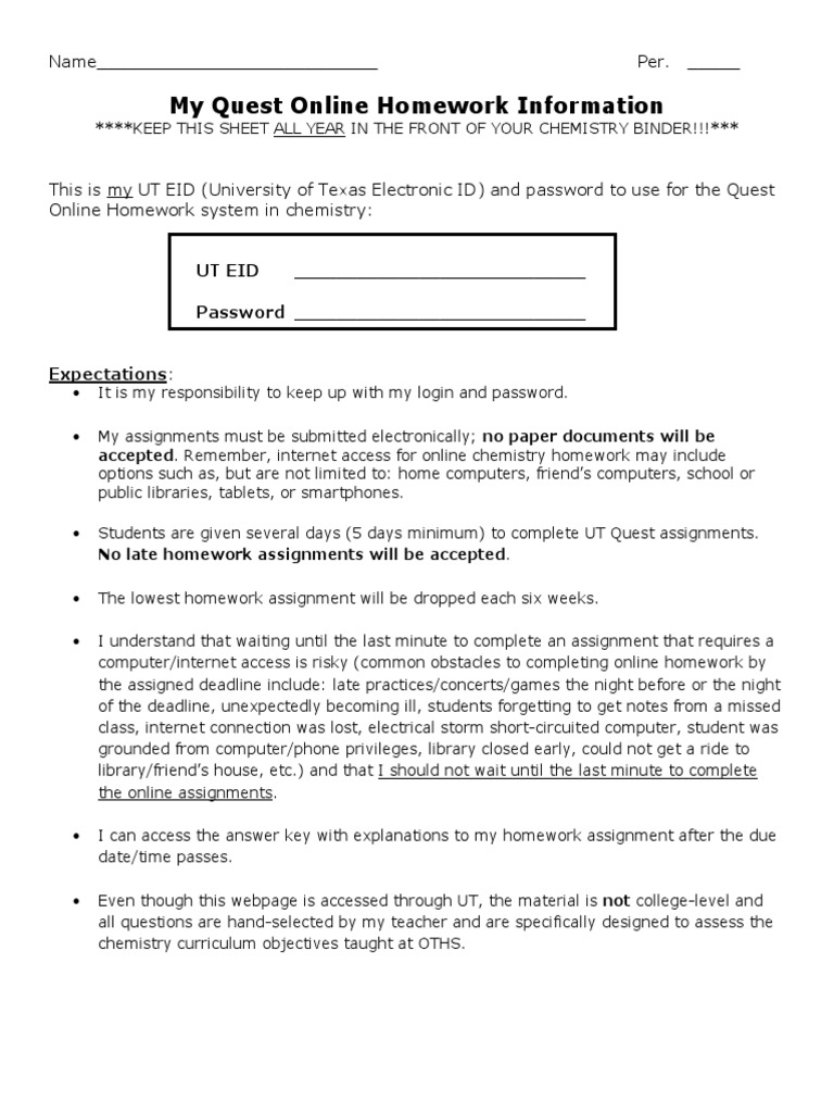 Ut Quest Info Sheet Ready To Order | PDF | Homework | Password