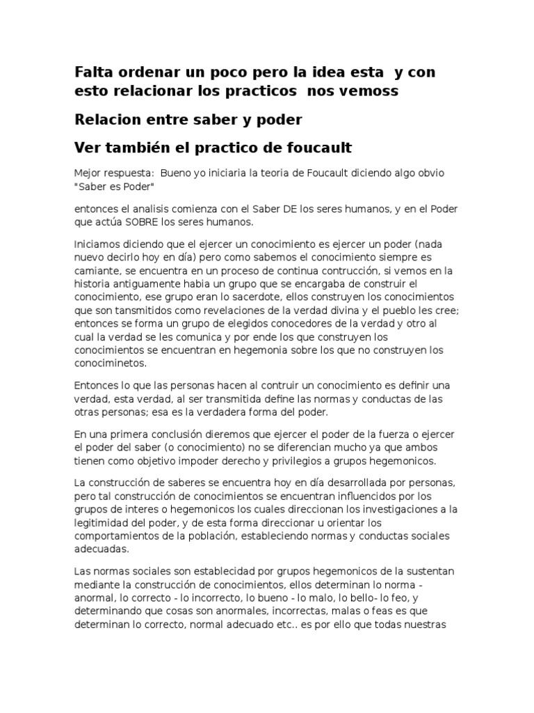 Saber y poder en Foucault | PDF | Conocimiento | Verdad