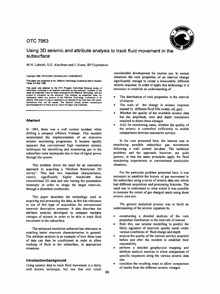 Otc 7963 MS | PDF | Reflection Seismology | Applied And ...