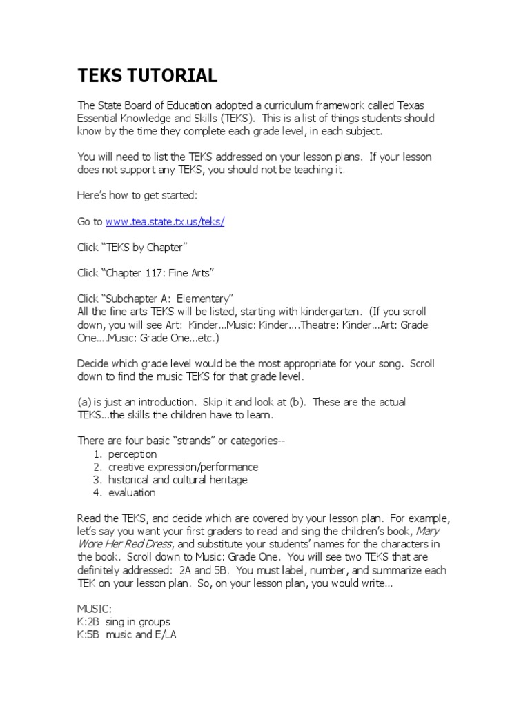 Guidance on Identifying TEKS Standards Addressed in Lesson Plans | PDF ...