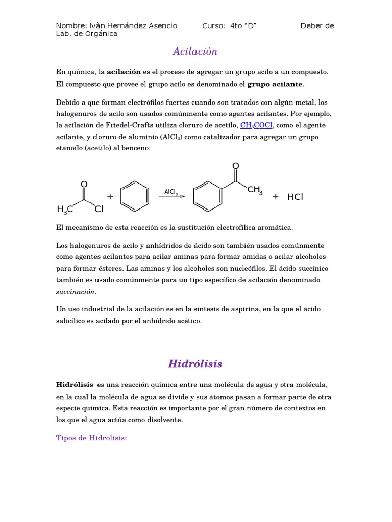Acilaciòn | PDF | Hidrólisis | Compuestos químicos