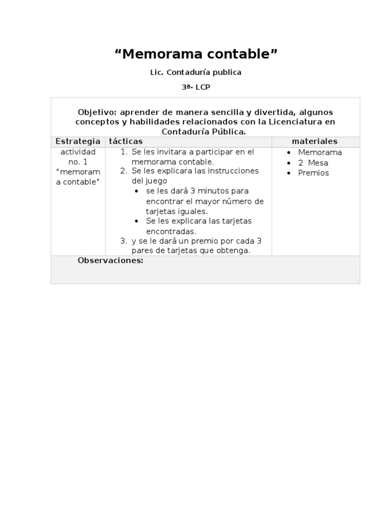 Memorama Contable | PDF