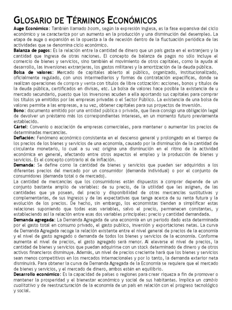 Glosario de Términos Económicos | PDF | Precios | Oferta (economía)