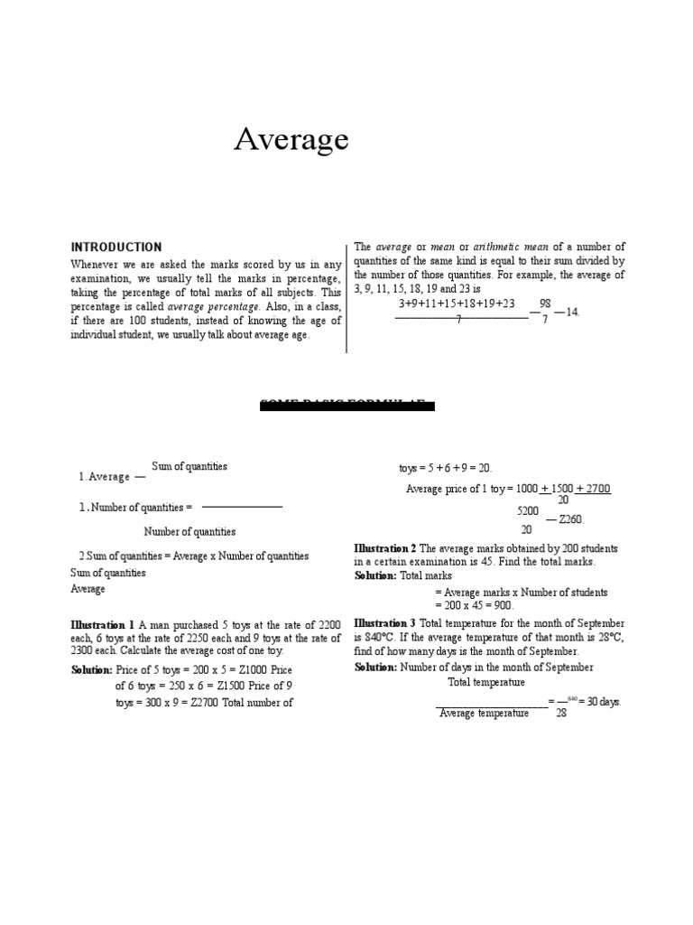 Average Calculation and Formulas | PDF | Teaching Methods & Materials