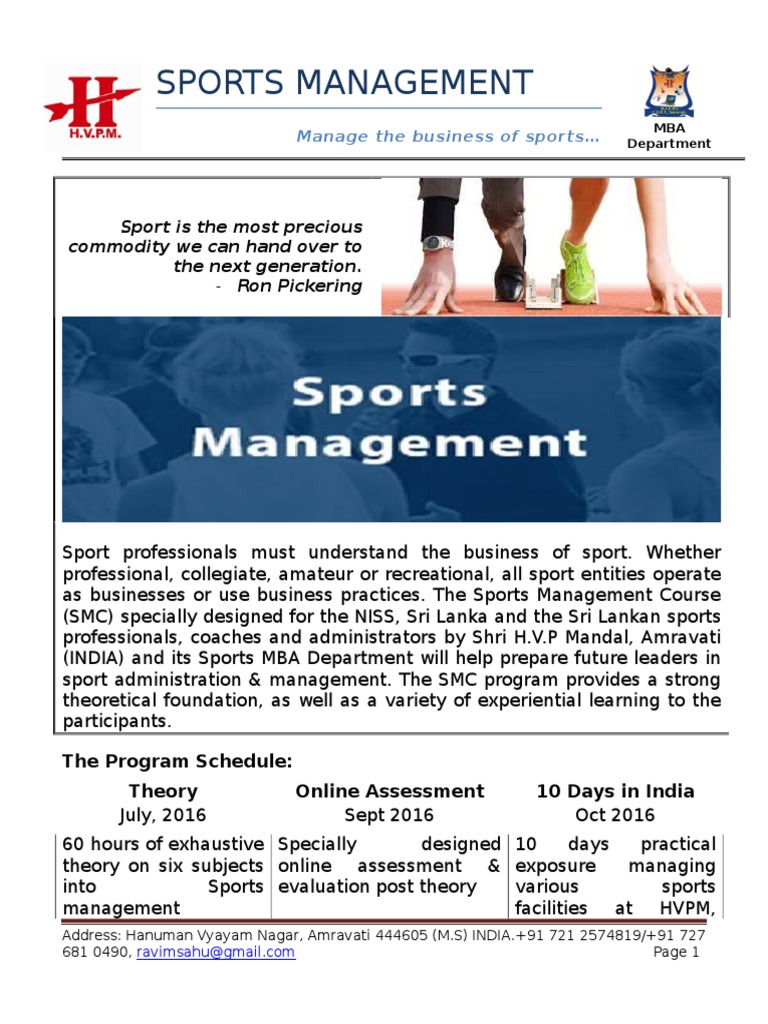 Sports Management Brochure | PDF | Master Of Business Administration ...