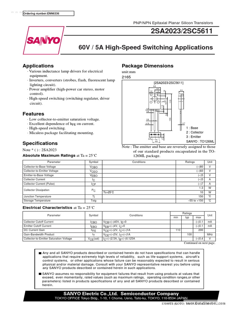 Datasheet c5611 Transistor | PDF | Bipolar Junction Transistor ...