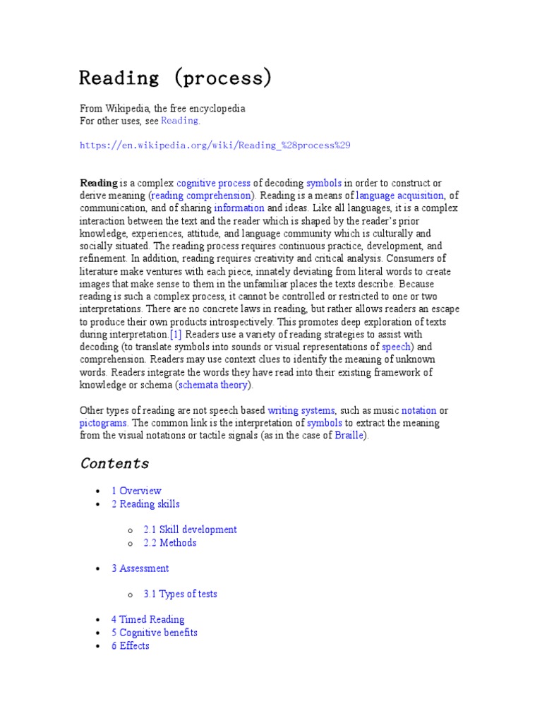 Reading Wikipedia | PDF | Dyslexia | Reading (Process)