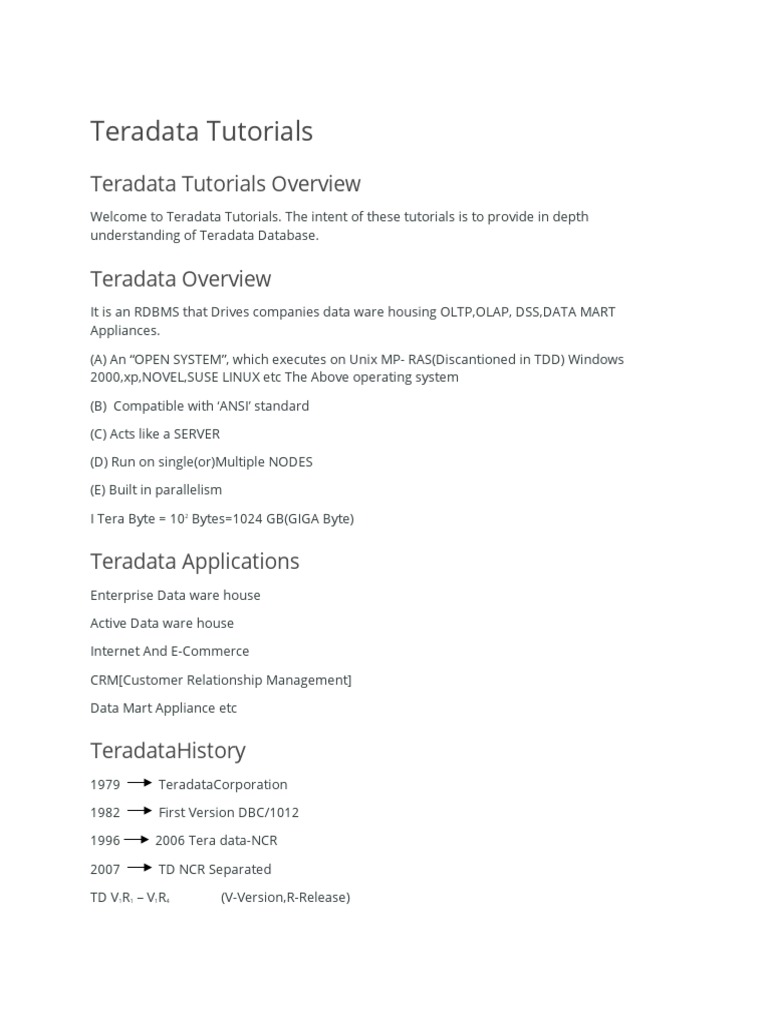 Teradata Tutorials | Download Free PDF | Parallel Computing | Databases