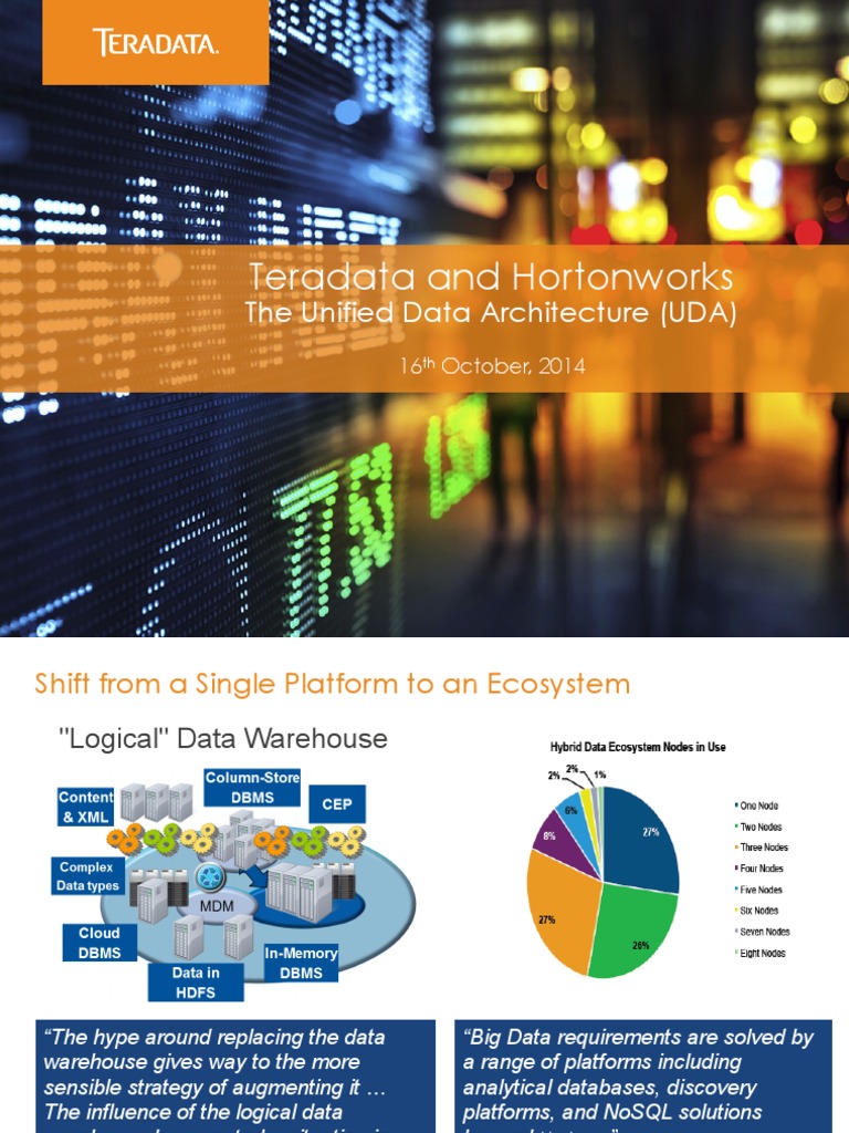 Teradata and Hortonworks: The Unified Data Architecture (UDA) | PDF | Apache Hadoop | Analytics
