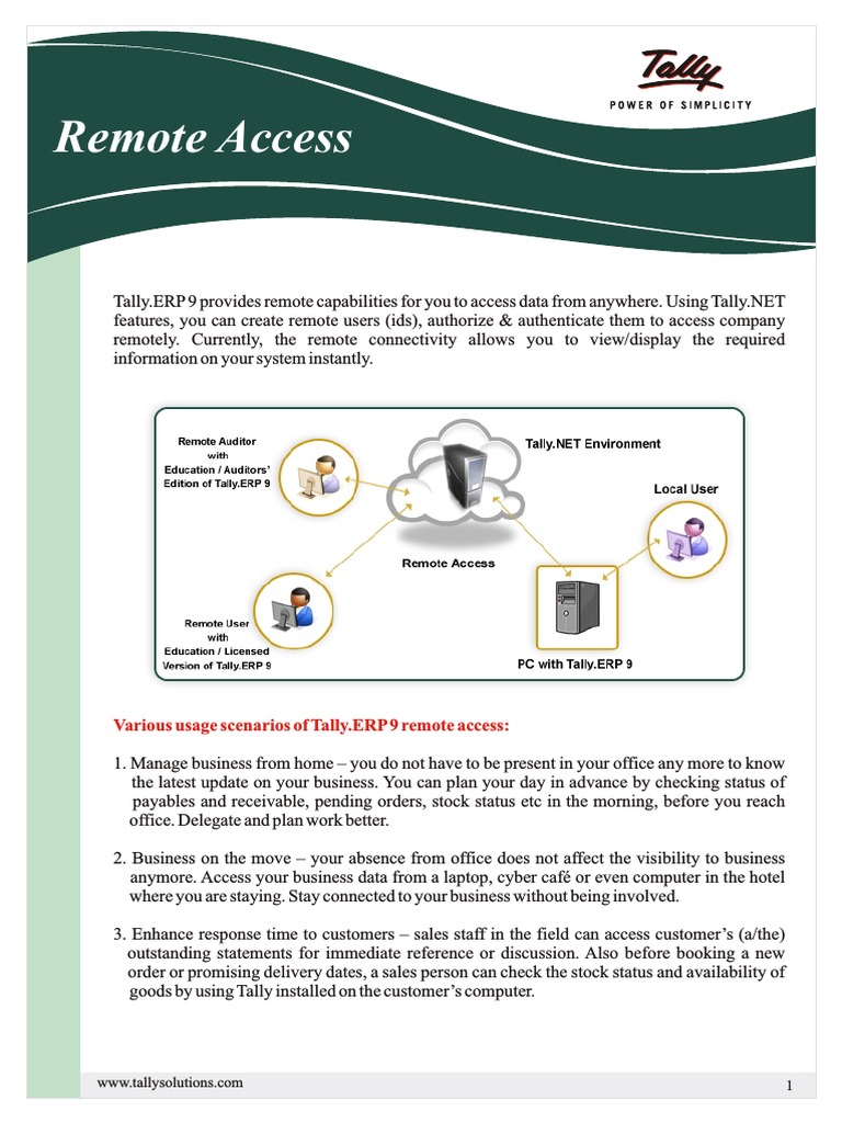 Remote Access: Buy or Move To Tally - ERP 9 | PDF | Internet Access ...