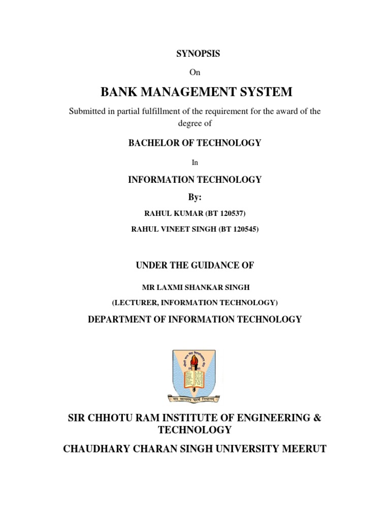Synopsys Bank Management System | PDF | Unit Testing | Banks