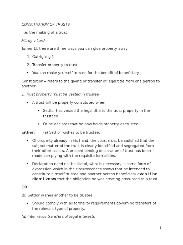 Constitution of Trusts | English Trust Law | Trust Law